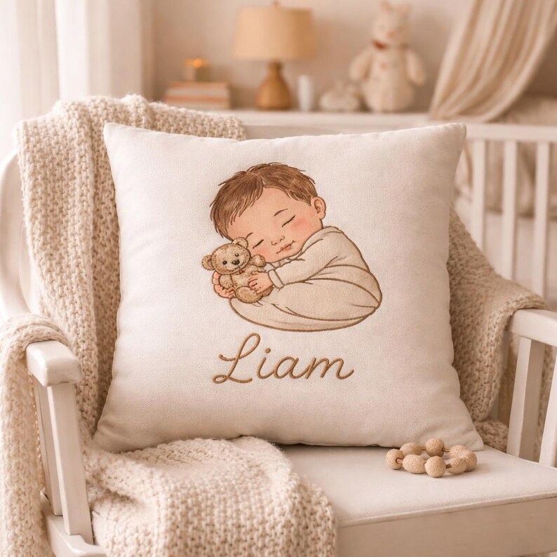 Custom Newborn Illustrated Throw Pillow Cover | Personalized Baby ...