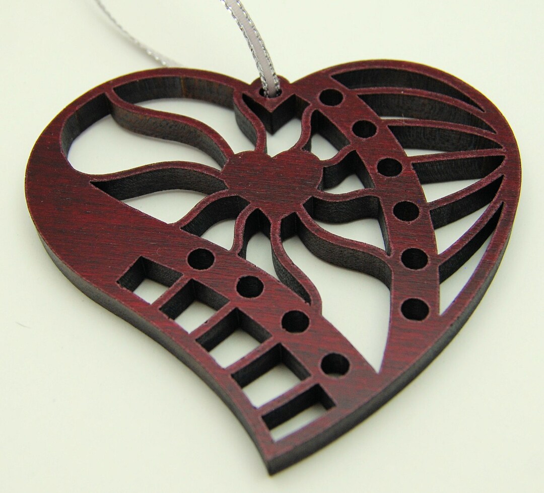 Red Fretwork Heart Ornament: Laser Cut Maple Wood Christmas Decoration ...