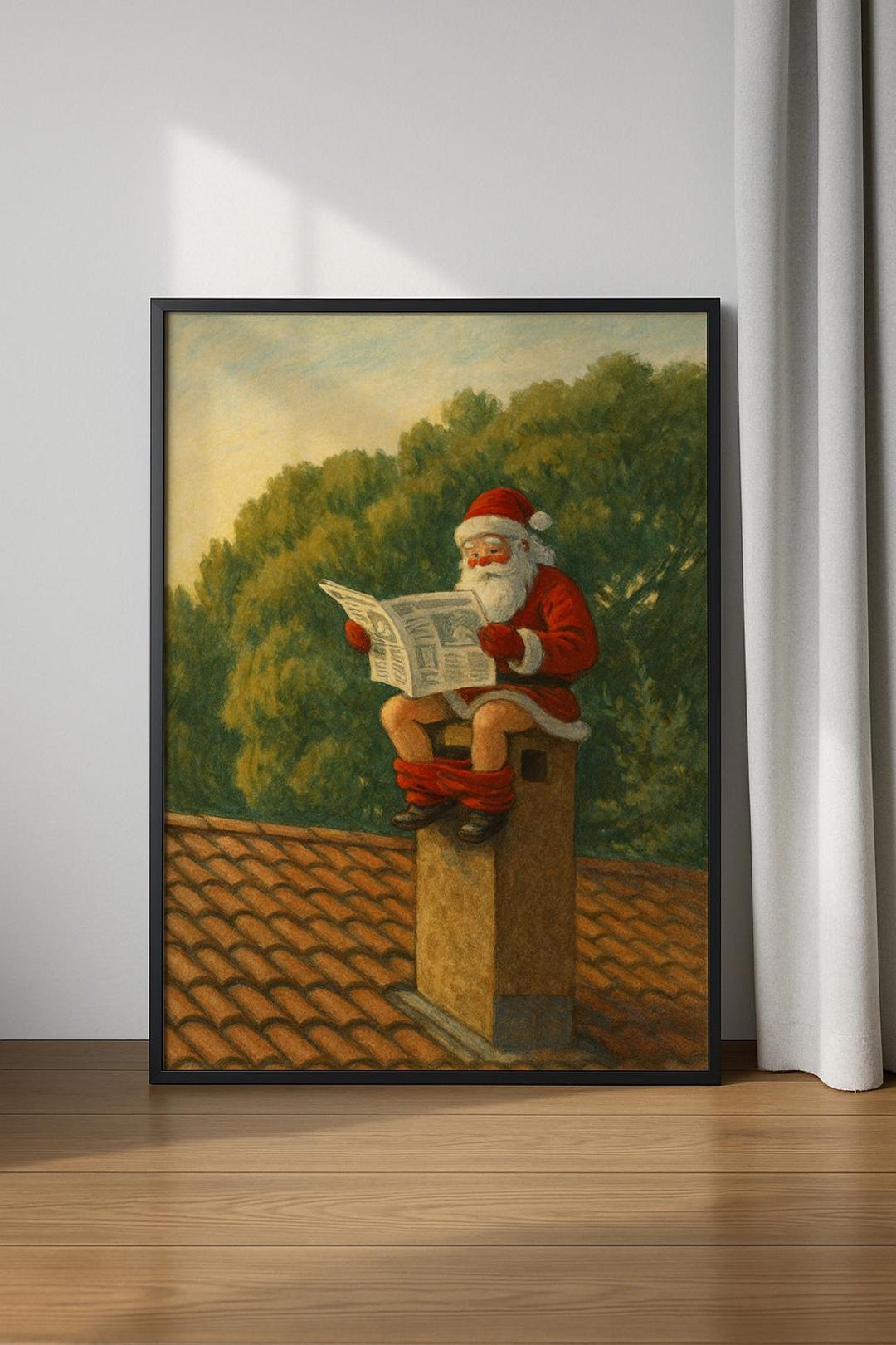 Funny Christmas Poster, Santa Claus Poster, Santa in Chimney Poster ...