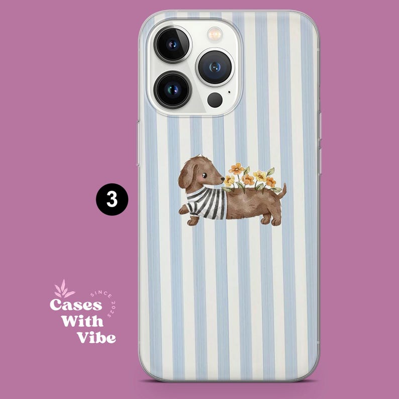 Dachshund Phone Case Stripes Cute Dog Cover for 17, 17pro, 16, 15, 14 ...