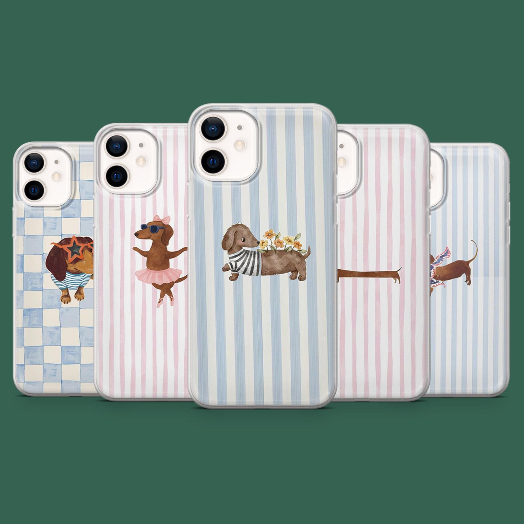 Dachshund Phone Case Stripes Cute Dog Cover for 17, 17pro, 16, 15, 14 ...