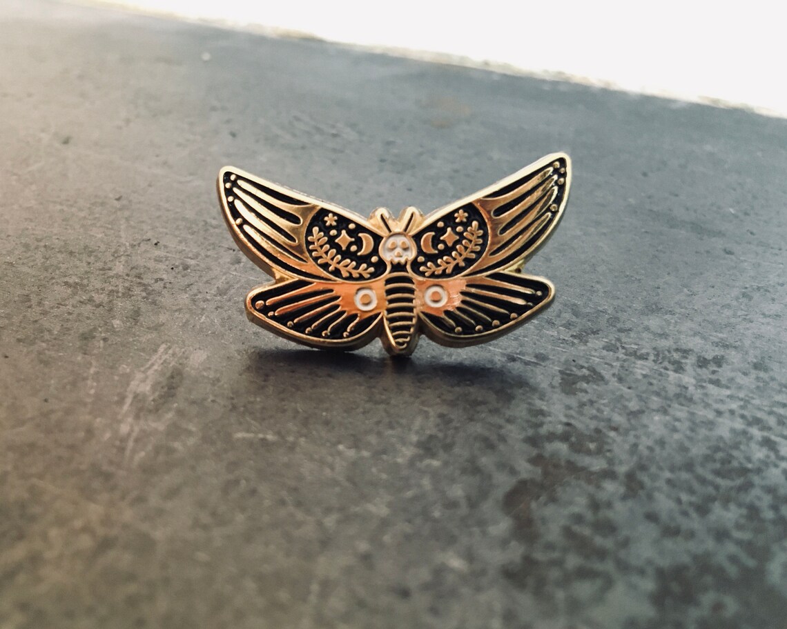 MOTH Enamel Pin Badge Brooch Lapel Pin Black & Gold - Etsy