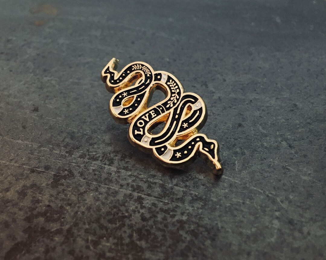 LOVE SNAKE Enamel Pin | Badge | Brooch | Lapel Pin | Black & Gold - Etsy