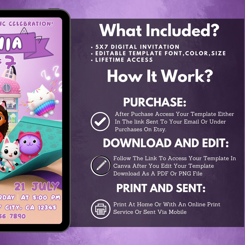 Editable Gabbys Dollhouse Birthday Invitation, Digital Bday Party ...