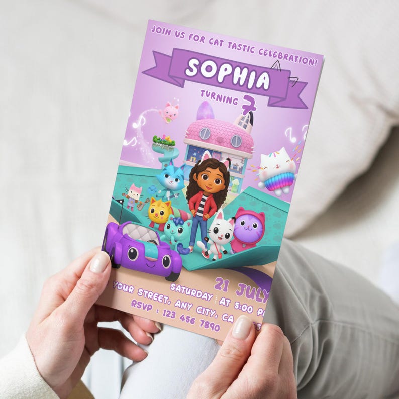 Editable Gabbys Dollhouse Birthday Invitation, Digital Bday Party ...
