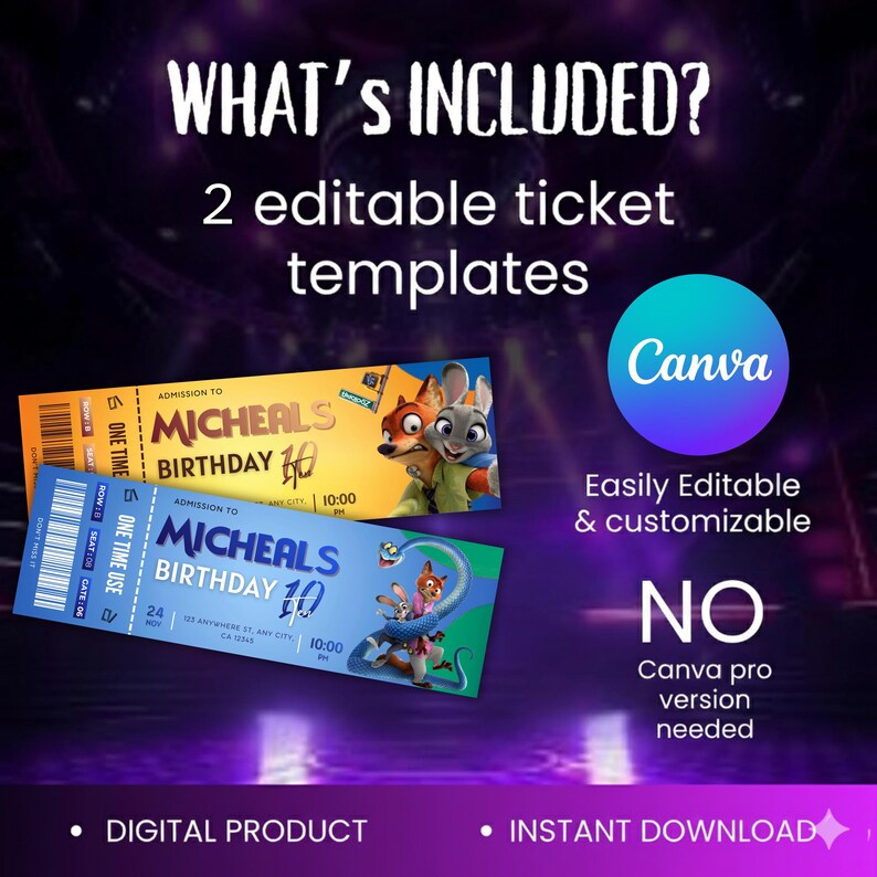 Editable Zootopia 2 Movie Ticket Invitation, Zootopia 2 Printable ...