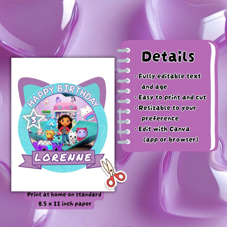 Editable Gabbys Dollhouse Birthday Invitation, Digital Bday Party ...