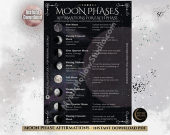 Moon Phase Affirmations Guide | Witchy Spiritual Reference Sheet ...