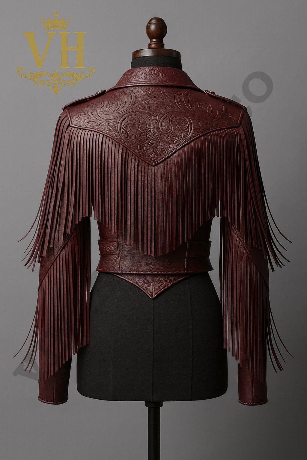 Women’s Maroon Fringe Leather Jacket – Vintage Western Cowgirl Boho ...