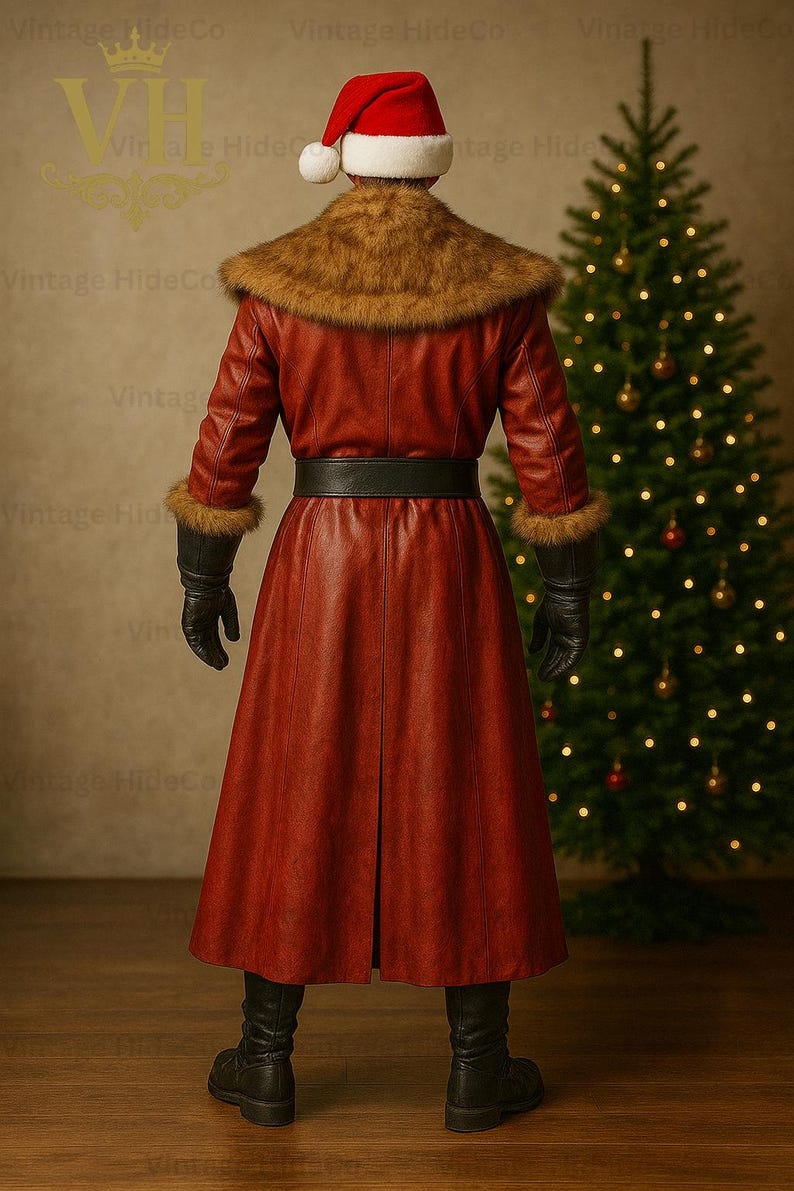 Luxury Santa Claus Outfit Set – Handmade Real Leather Coat, Inner Vest ...
