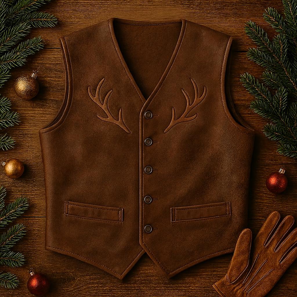 Men’s Brown Leather Vest | Handmade Western Waistcoat With Antler ...