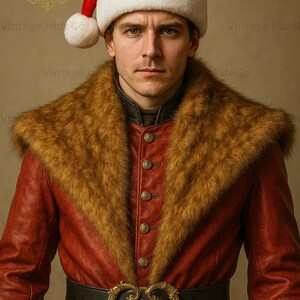 Luxury Santa Claus Outfit Set – Handmade Real Leather Coat, Inner Vest ...