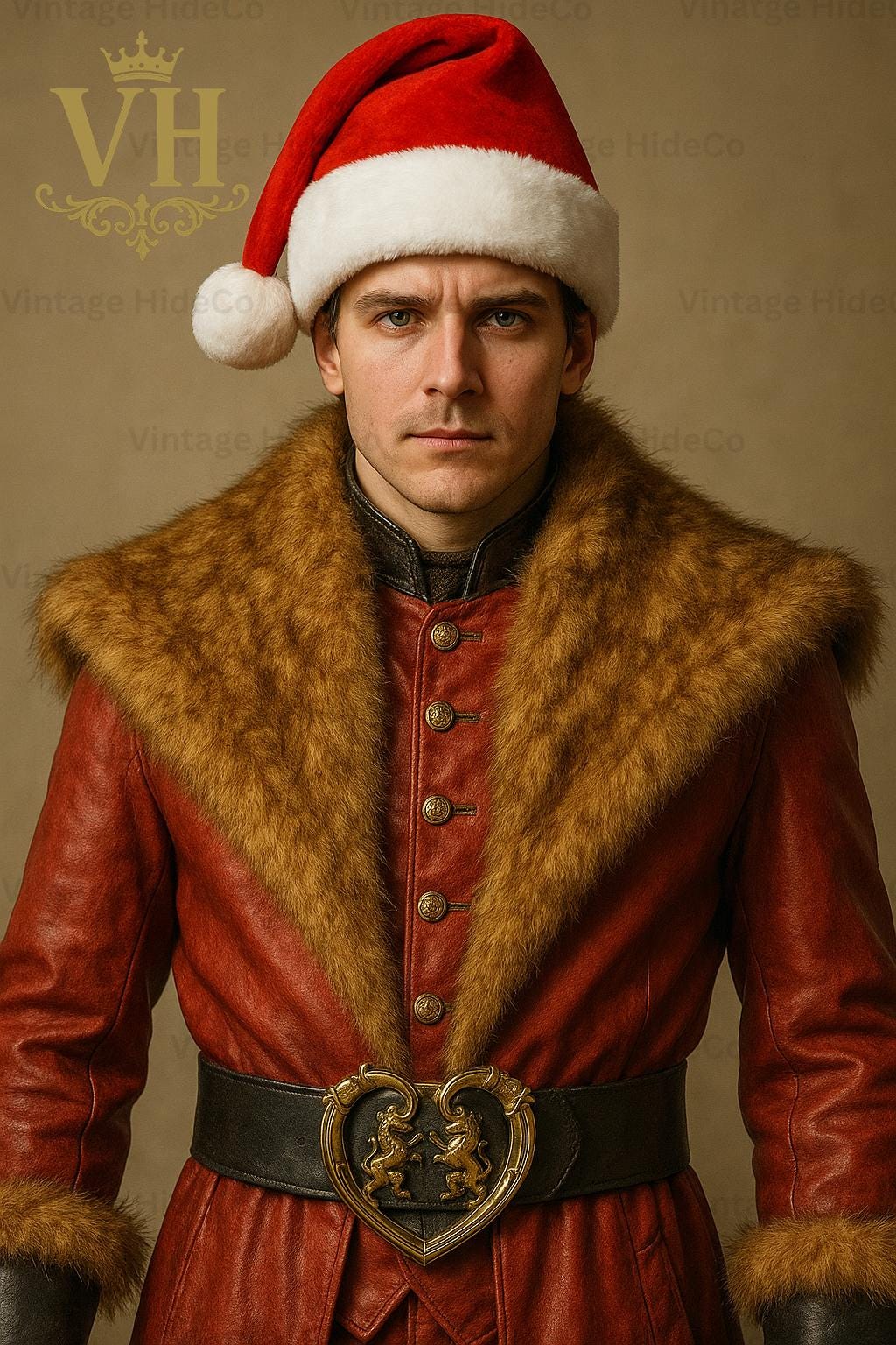 Luxury Santa Claus Outfit Set – Handmade Real Leather Coat, Inner Vest ...