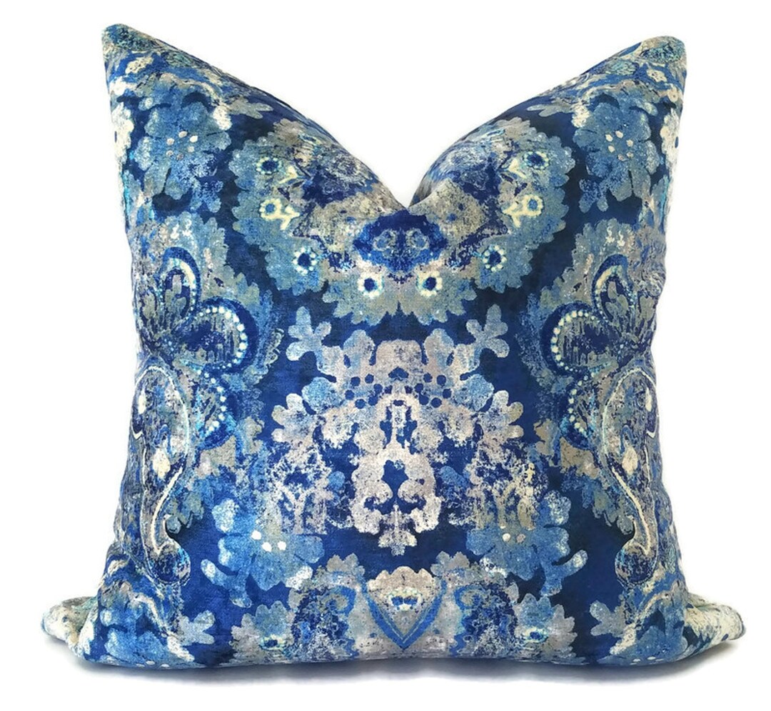 Blue Velvet Pillow Cover: Italianesque Floral Cushion Sample (20x20) - Etsy