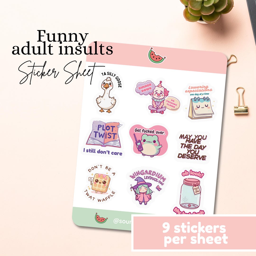 Funny Adult Insult Stickers – Sarcastic Cute Sticker Sheet – Humorous ...