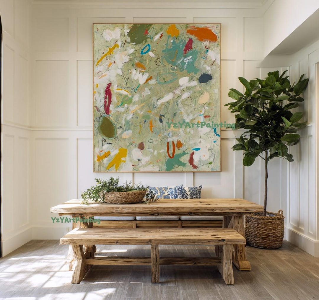 Abstract Oil Painting With Color Blocks, Graffiti Art, Sage Green ...