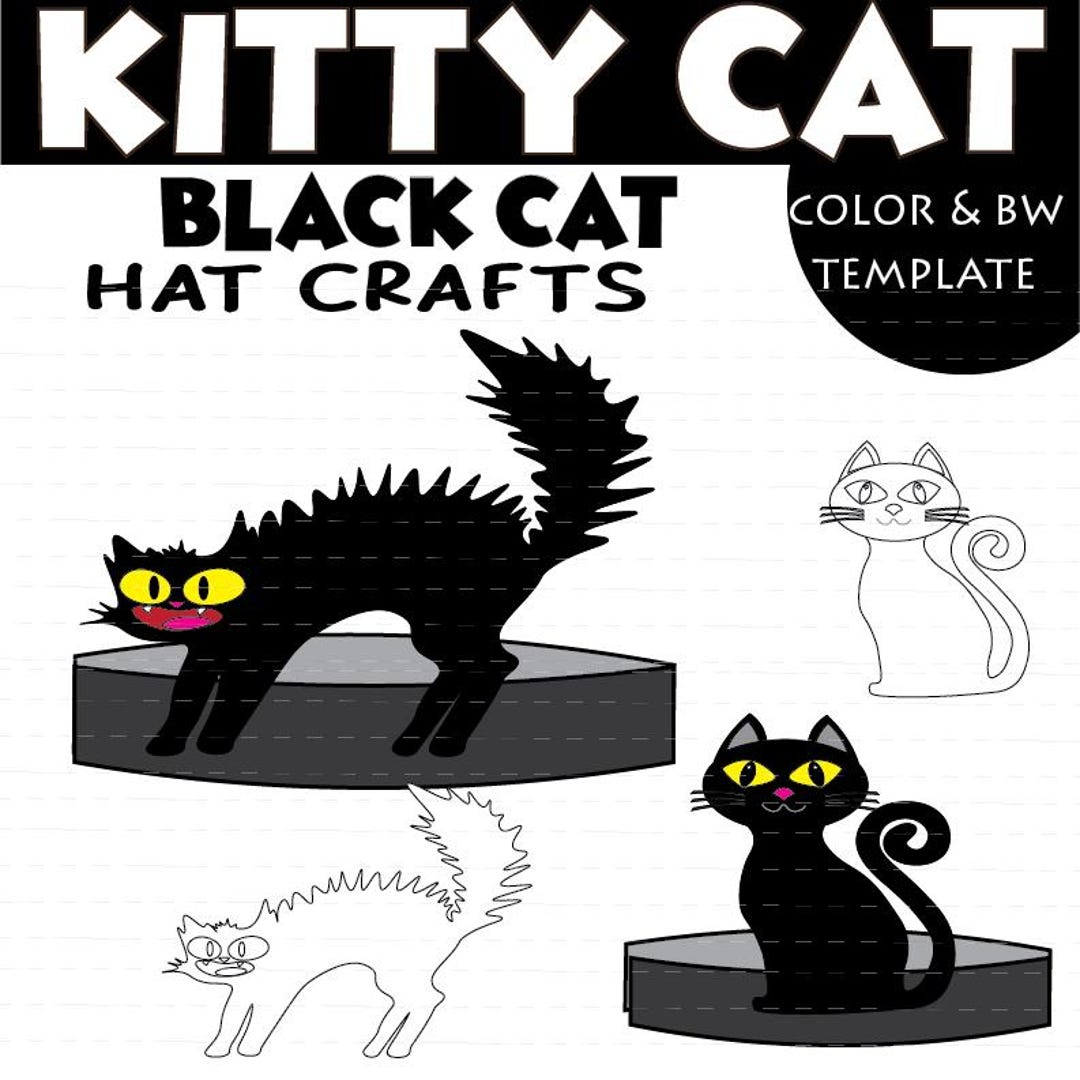 Halloween Black Cat Hat Craft: Printable Costume Template (color & BW ...
