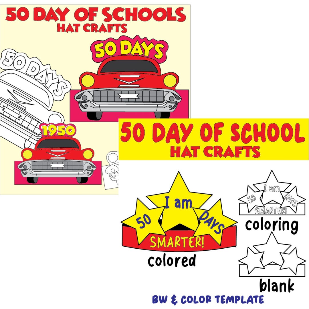 50th Day of School Hat Craft: Car & Star Themes (printable PDF) - Etsy