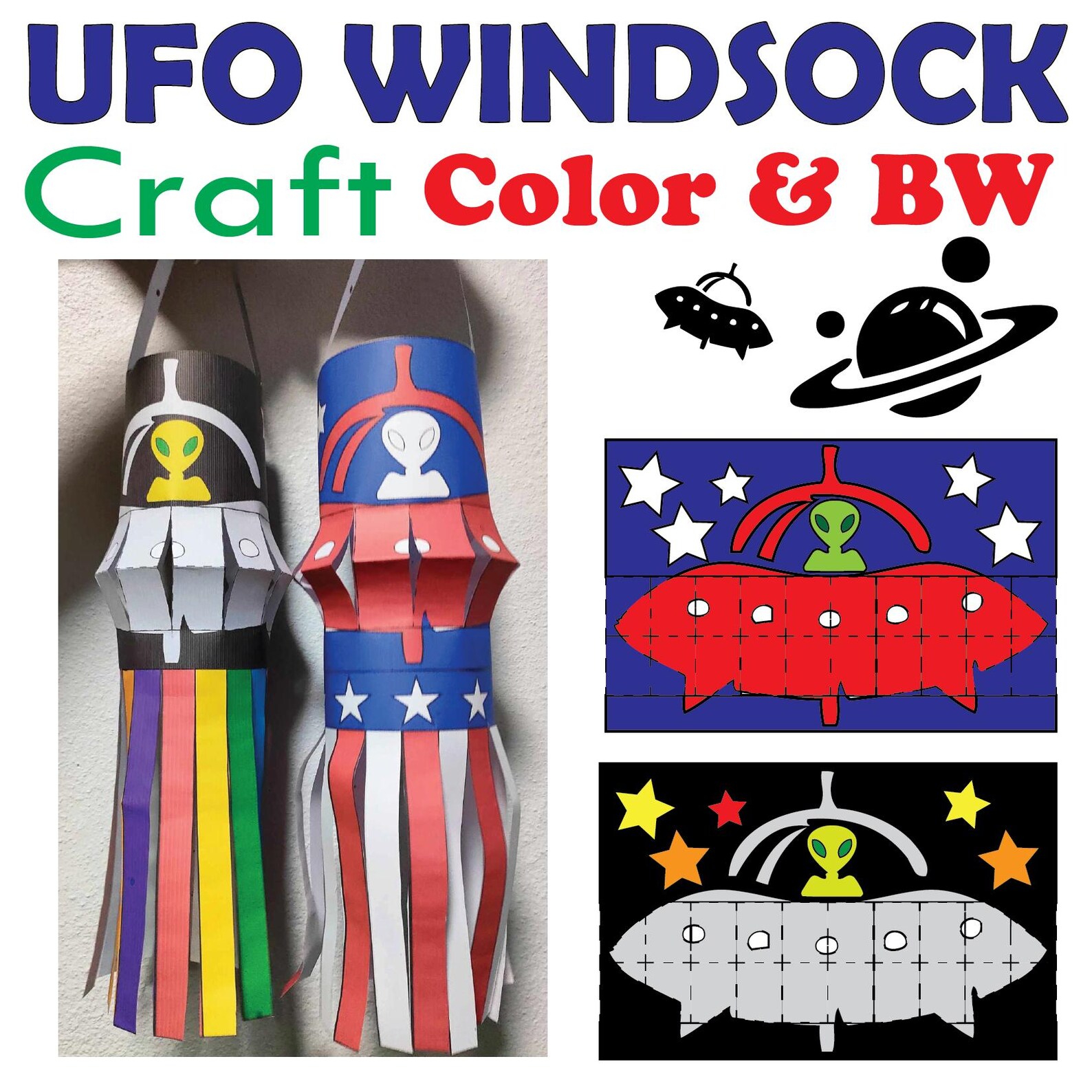Alien UFO Windsock Craft for Kids | Space Printable Hanging Activity ...