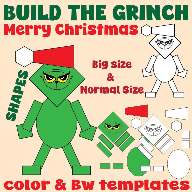 Grinch Paper Shapes Craft | Christmas Cutting Practice (PDF) - Etsy