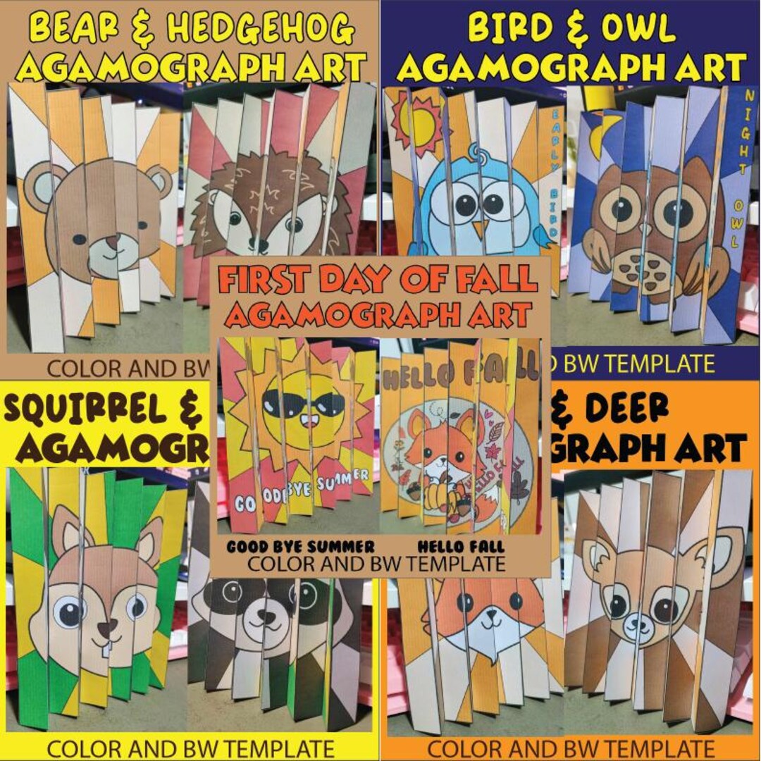 Fall Animals Agamograph Art Bundle: Autumn Paper Crafts (color & B/W ...