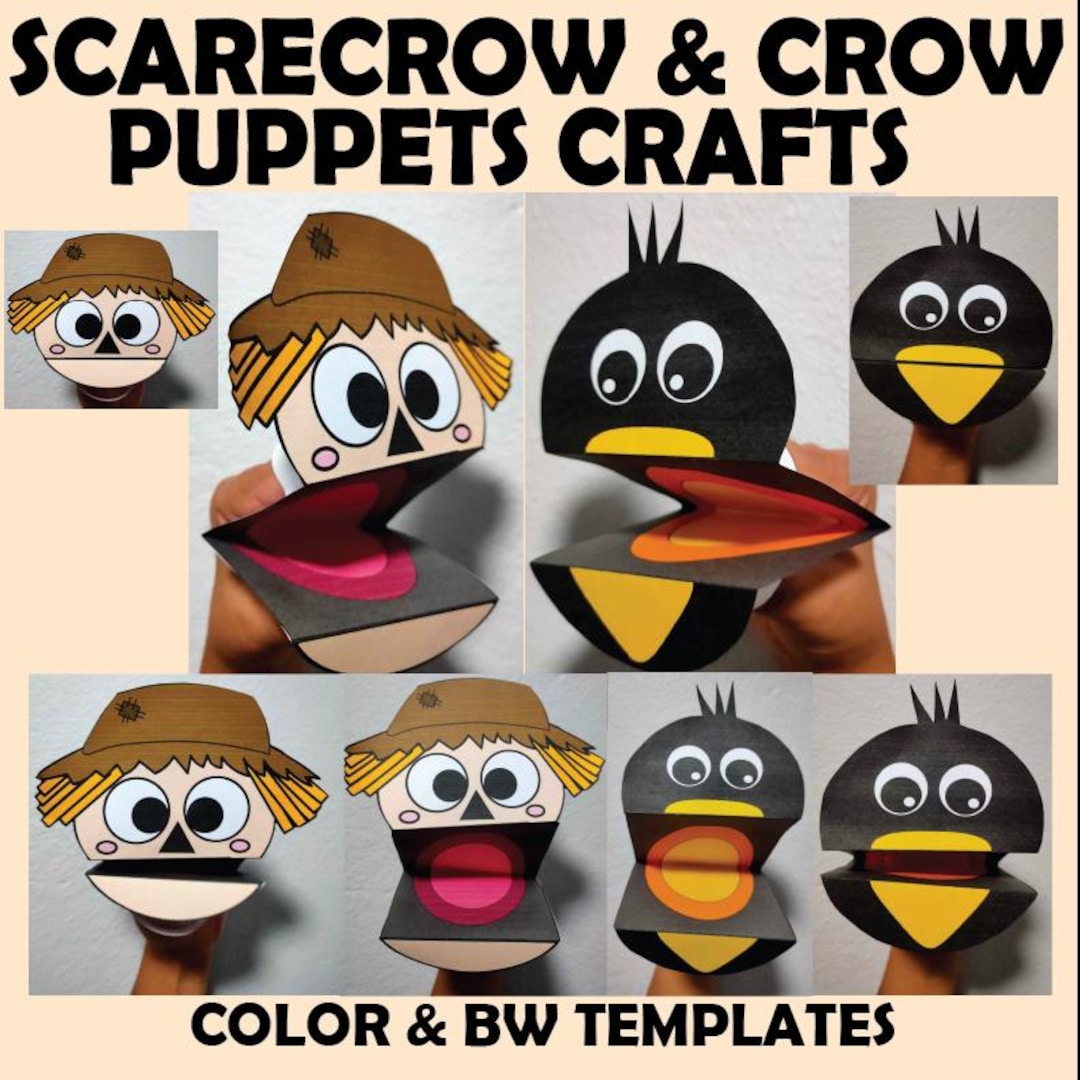 Scarecrow and Crow Hand Puppet Craft | Thanksgiving Fall Paper Crafts ...