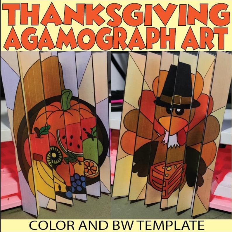 Thanksgiving Agamograph Craft | Turkey and Harvest Art (color and BW ...