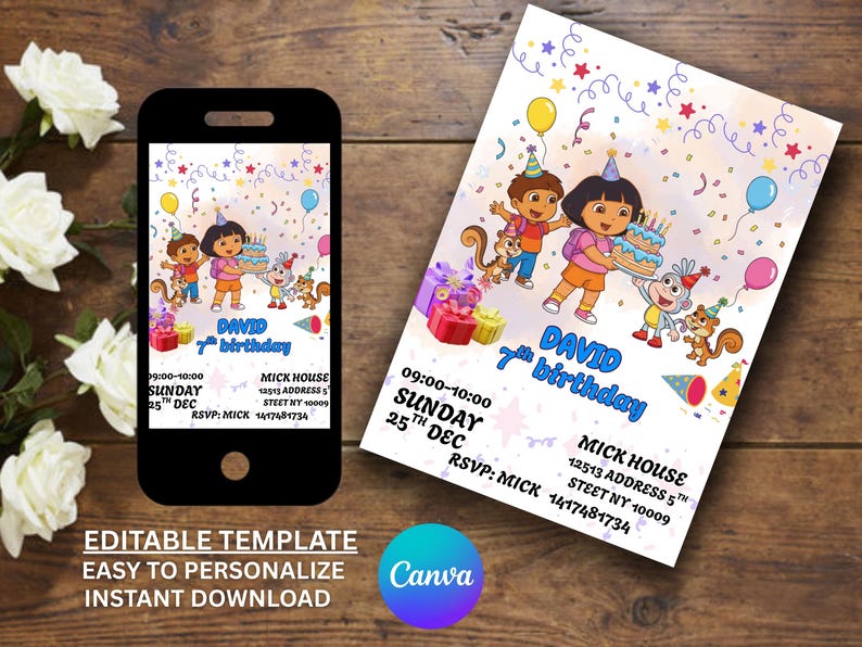 Editable Birthday Invitation | Dora Party Template | Printable Digital ...