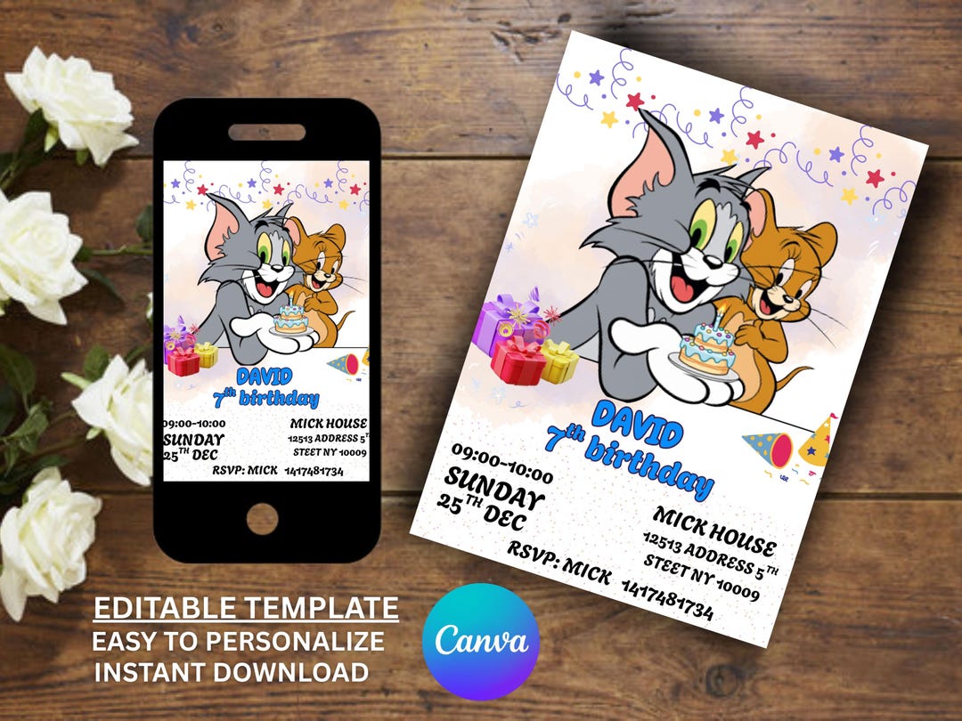 Tom and Jerry Birthday Invitation | Editable Party Template | Printable ...