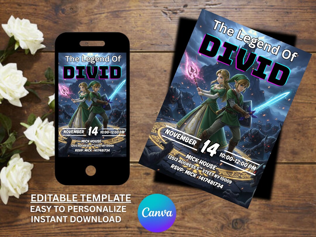 Zelda Game Birthday Invitation | Printable Party Card | Editable ...