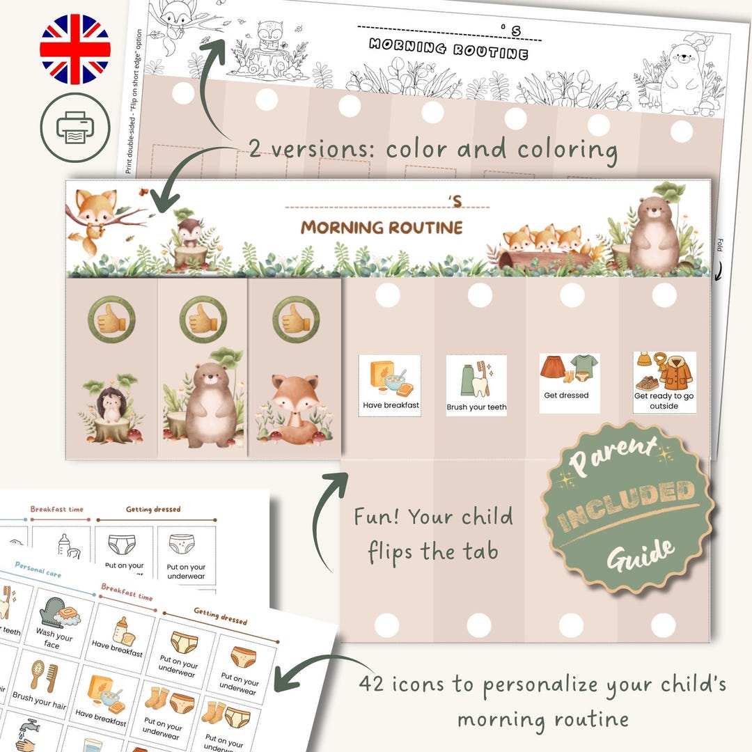 Kids Morning Routine Chart – Interactive Visual Schedule – Build ...