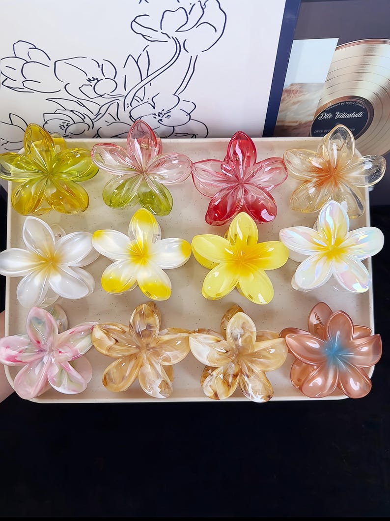 Plumeria Flower Hair Claw Clip, Original Resin Jelly Hair Clip ...