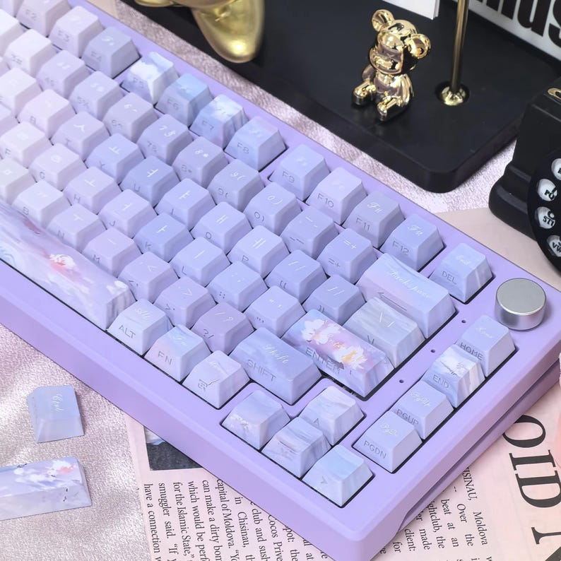 Korean Purple Keycap Set 130 Keys, Water Lily Inspired Theme, Classic ...