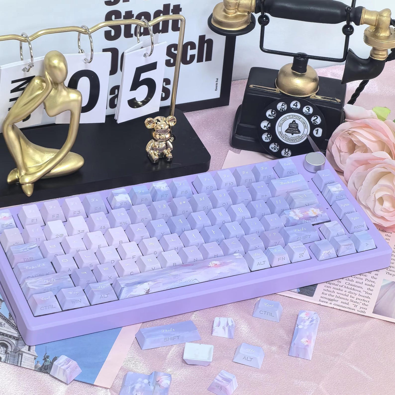Korean Purple Keycap Set 130 Keys, Water Lily Inspired Theme, Classic ...