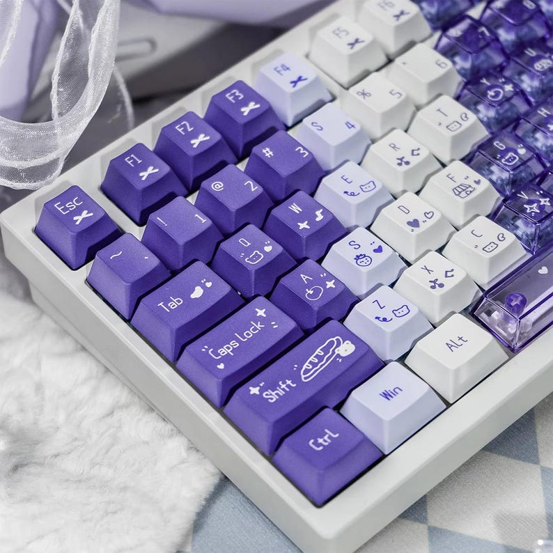 Gradient Purple Keycap Set 150 Keys PC+ PBT Profile Transparent Cute ...