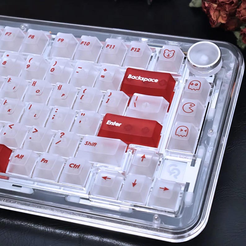 Korean Russian Hangul Keycaps 131 Keys, Frosted Matte Red Translucent ...
