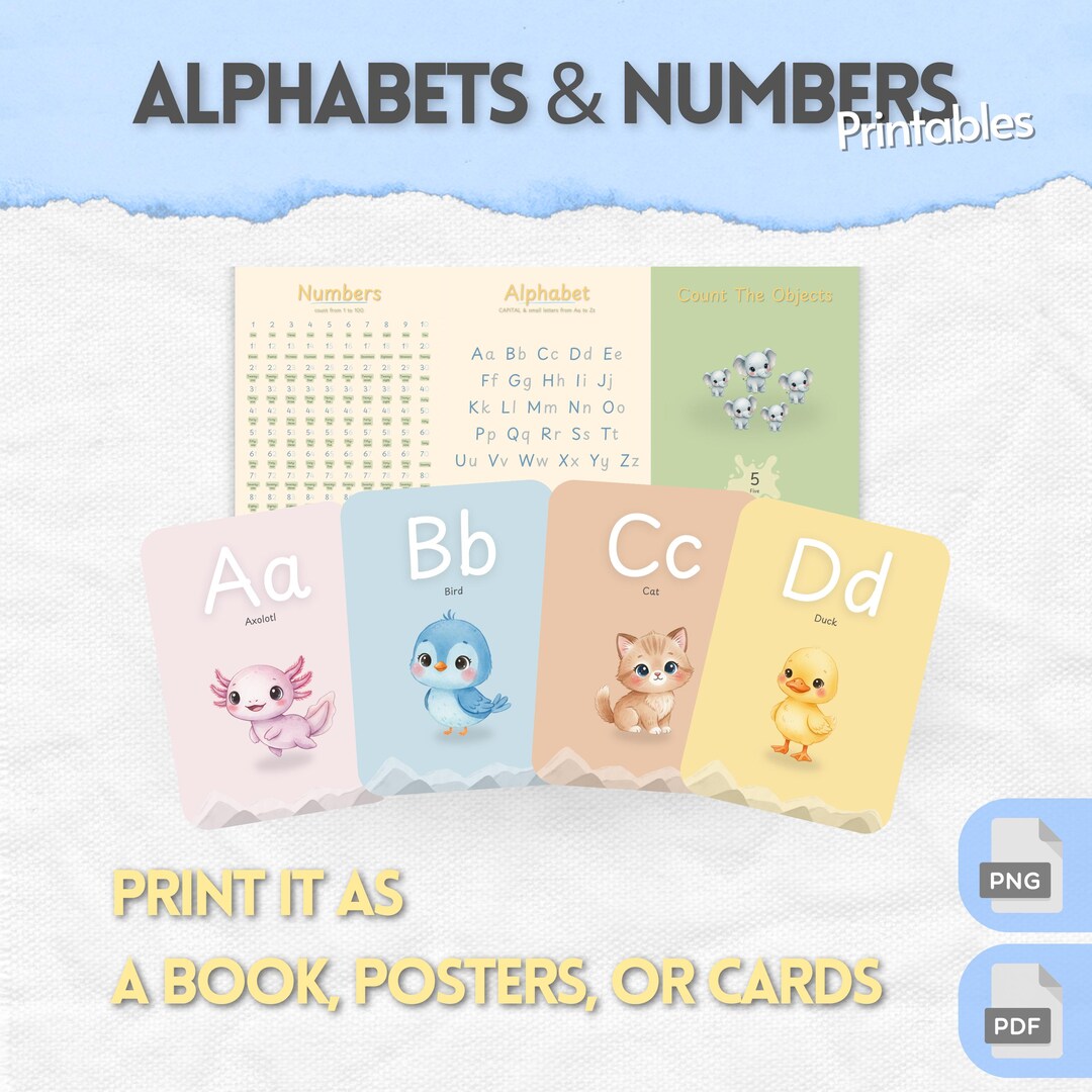 Alphabet Flashcards ABC Poster Numbers for Kids Printable Bundle PDF ...