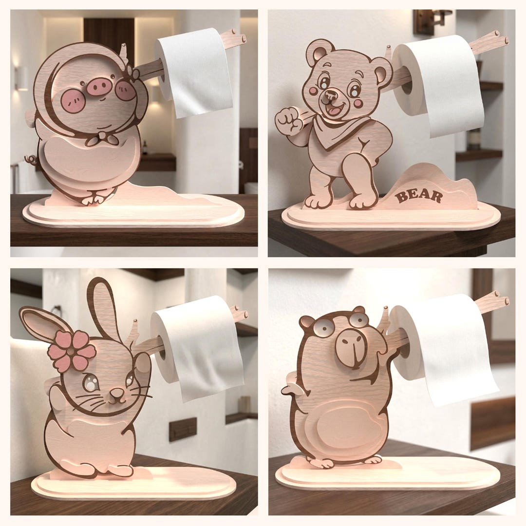 Animal Toilet Paper Holder SVG, Laser Cut Files, Wooden Tissue Stand ...