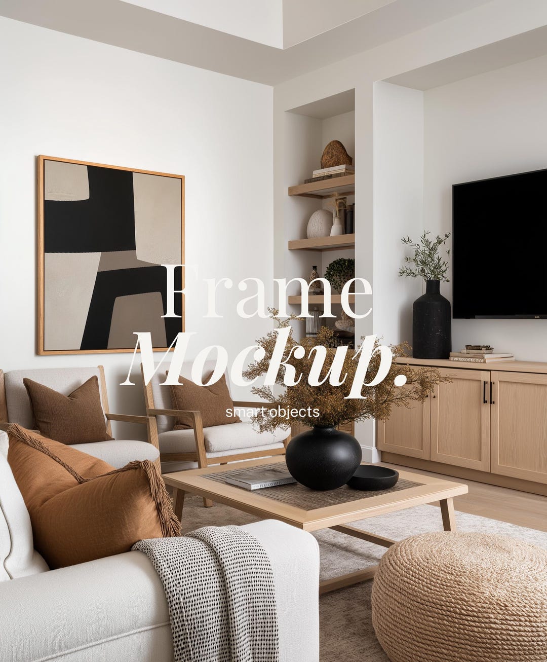 3x4 Living Room Frame Mockup | 3:4 Perspective, Styled Interior (PSD ...