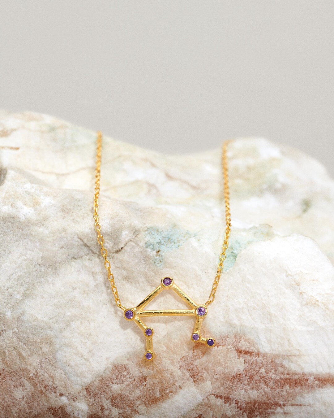 Libra Zodiac Constellation Necklace – Gold-plated Silver With Moonstone ...