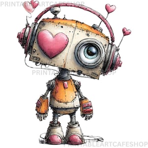Valentine Robot Clipart Watercolor Digital Love Characters PNG ...