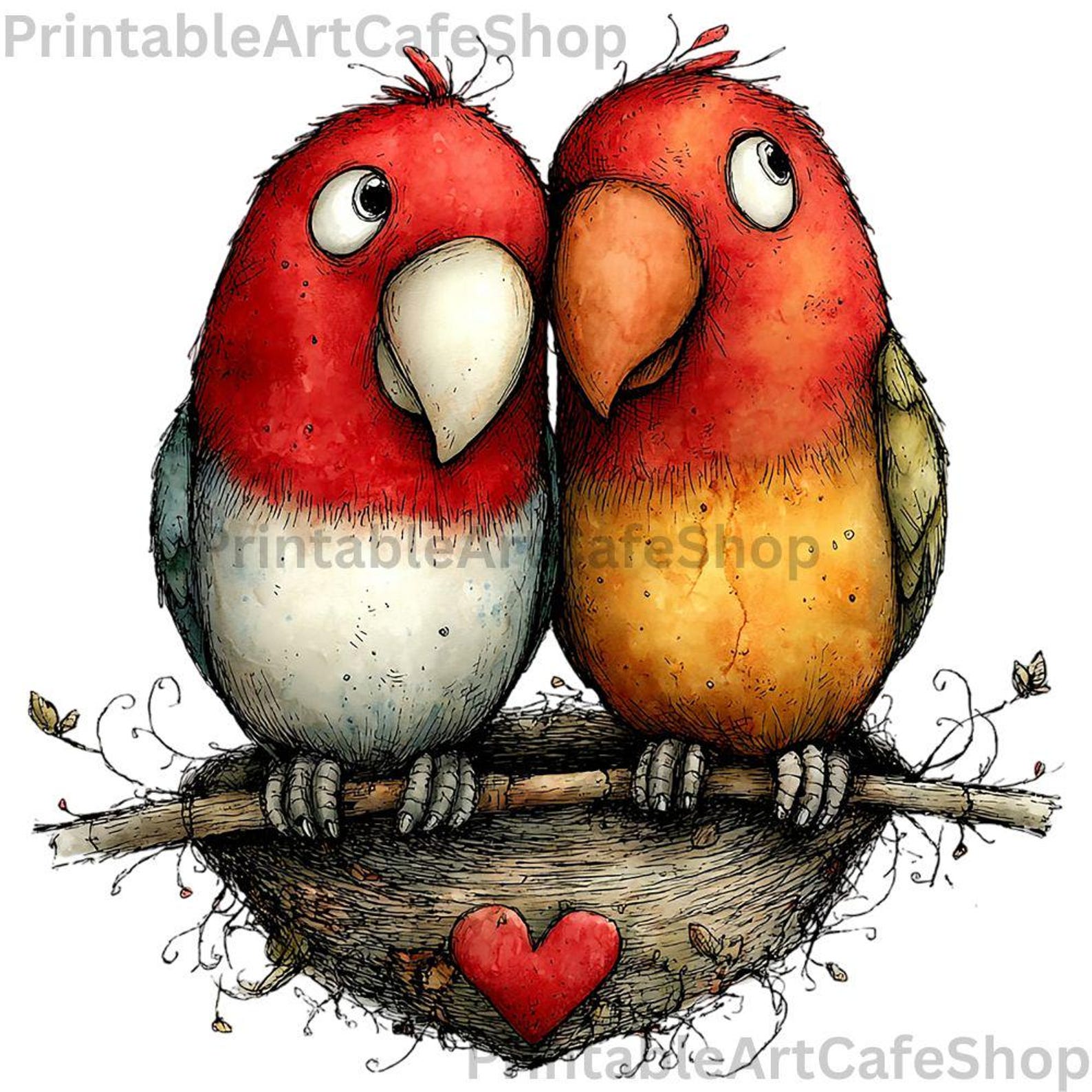Whimsical Valentine Birds Clipart Cute Love Illustration Romantic PNG ...
