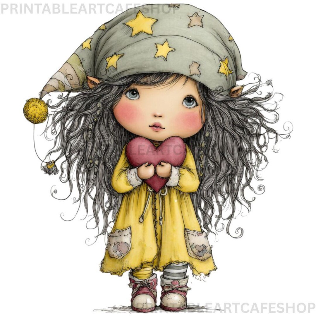 Whimsical Valentine Elf Watercolor Clipart Romantic Love Girls Hearts ...