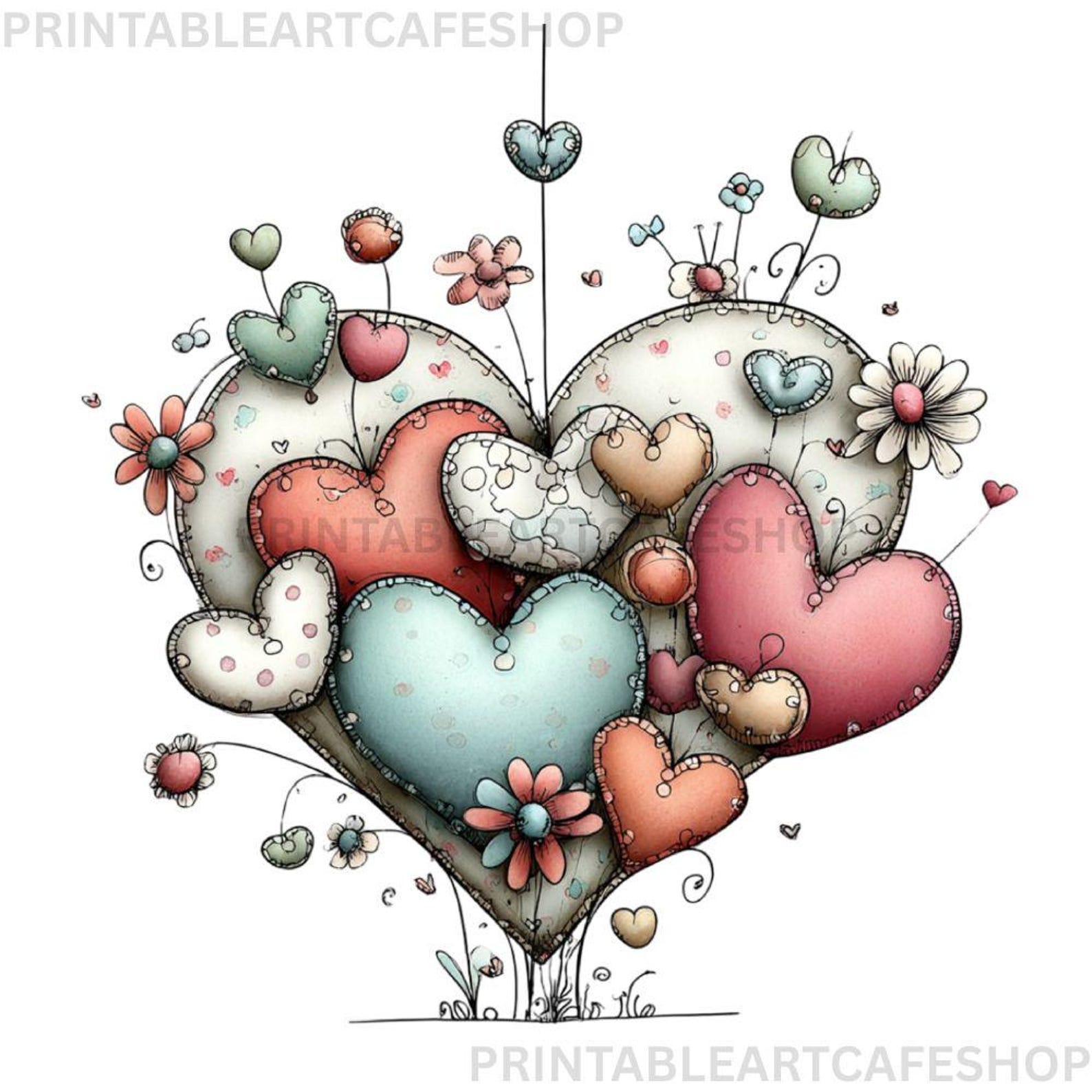 Hearts Valentines Day Clipart PNG Bundle Watercolor Love Graphics ...
