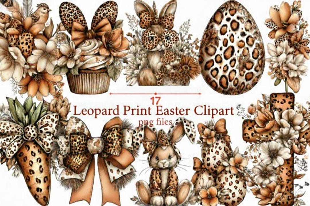 Leopard Print Easter Clipart Watercolor PNG Neutral Boho Bunny Egg ...