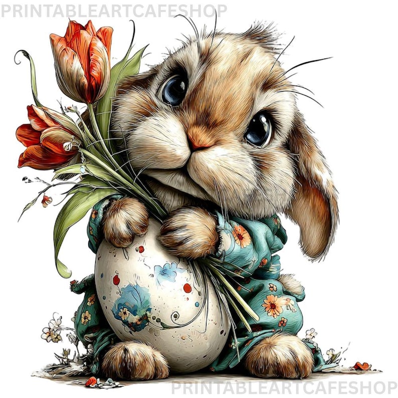 Whimsical Spring Bunny Clipart Watercolor Floral PNG 3600px Transparent ...