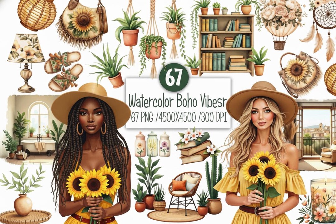Boho Floral Spring Clipart Bundle Flowers PNG Set Wildflower ...