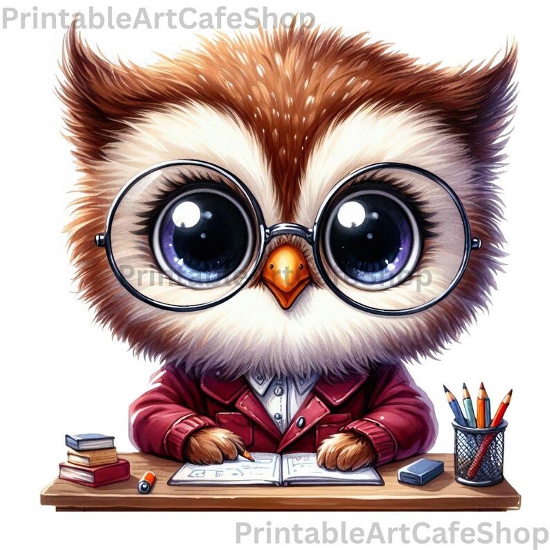 Owl Student School Clipart Classroom PNG Watercolor 4000px Transparent ...