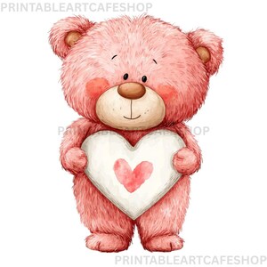 Watercolor Valentines Day Clipart Bundle Hearts Bear Love PNG Romantic ...