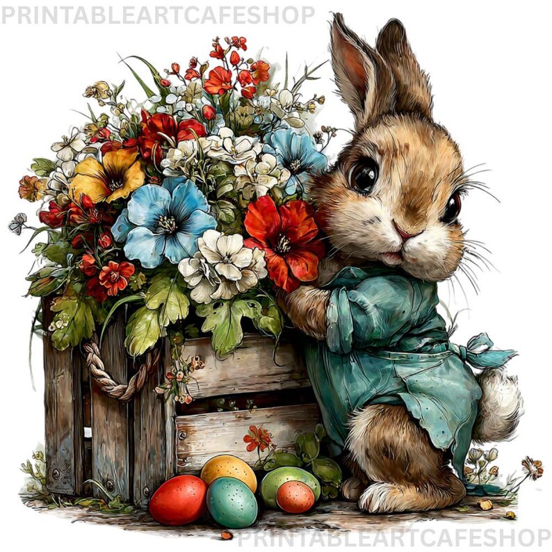Whimsical Spring Bunny Clipart Watercolor Floral PNG 3600px Transparent ...